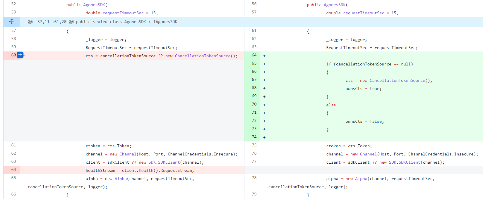 C# SDK Passing CancellationTokenSource as a constructor argument raises ...