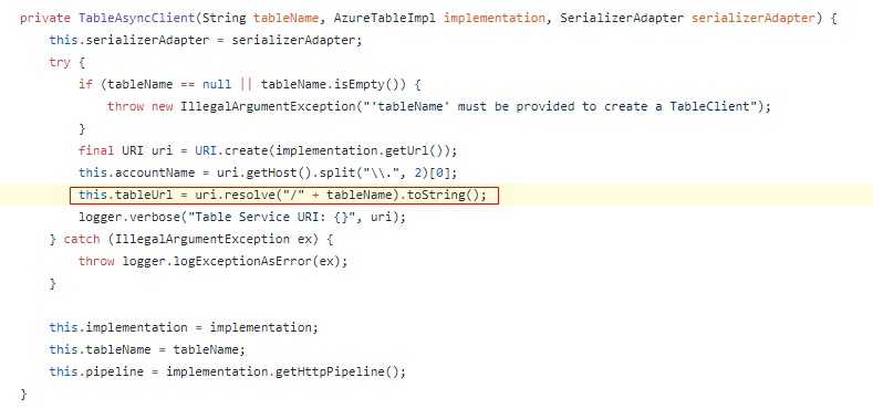 The way of storage tables endpoint and table url constructed in Azure SDK for java doesn't ...