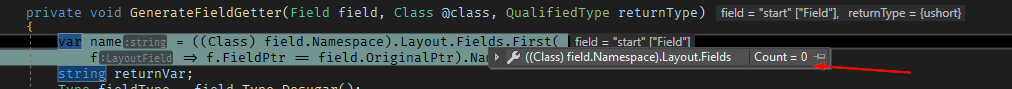 CRASH: CppSharp.Generators.CSharp.CSharpSources.GenerateFieldGetter #"Sequence contains no ...