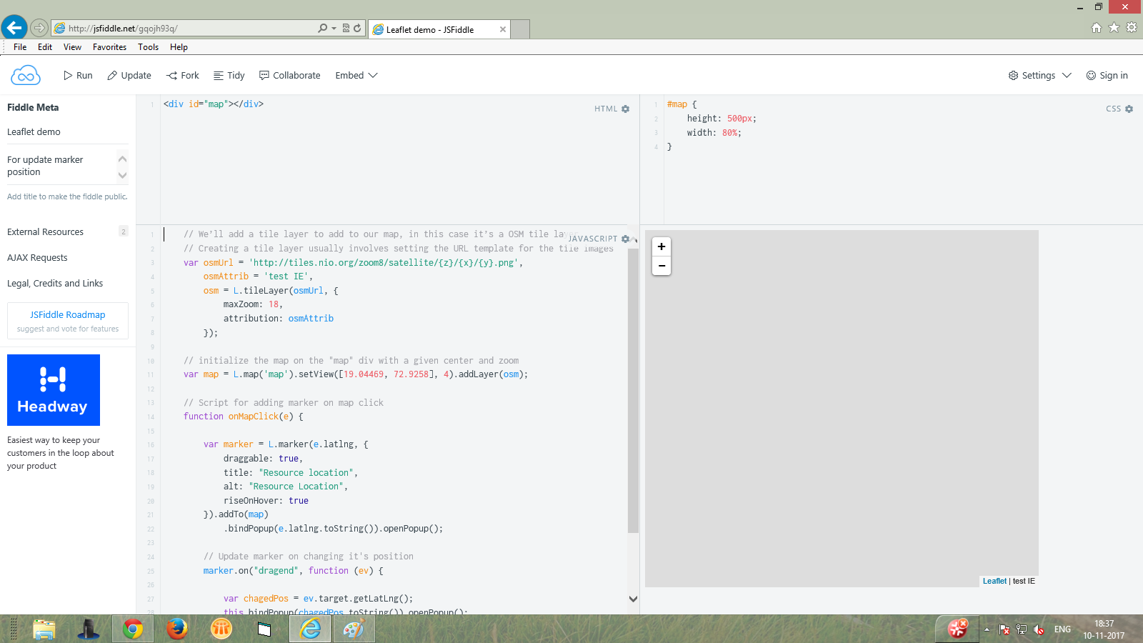 Leaflet tiles doesn't display in IE, whereas Firefox, Chrome, Opera is ...