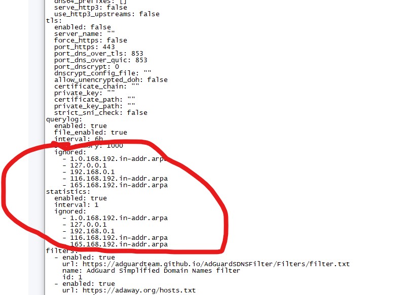 The "ignored" option in the "querylog" and "statistics" sections does not work. Incomplete ...
