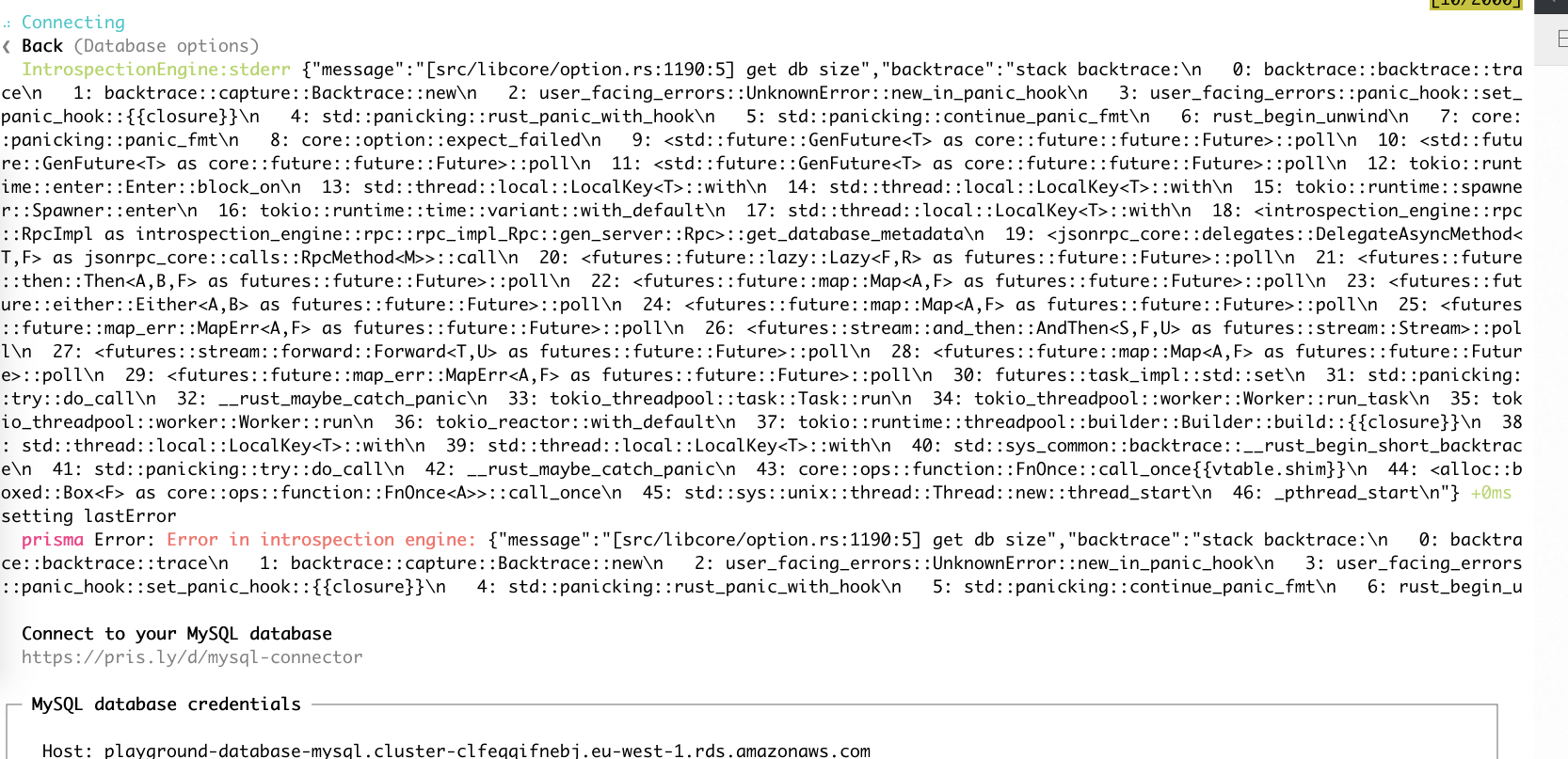 Introspection panics on an empty database · Issue #1087 · prisma/prisma · GitHub