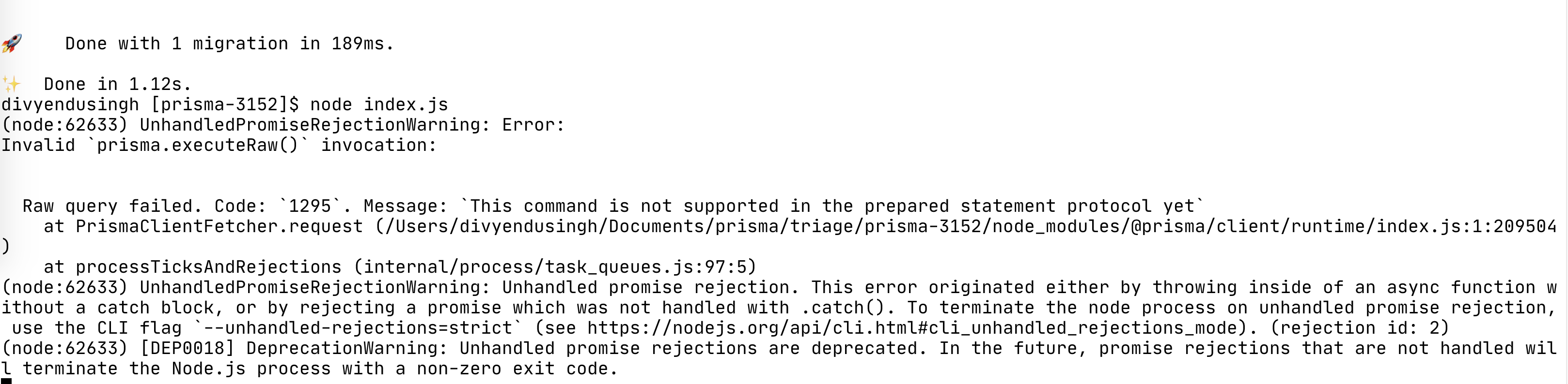 `START TRANSACTION`, "Error 1295: This command is not supported in the ...