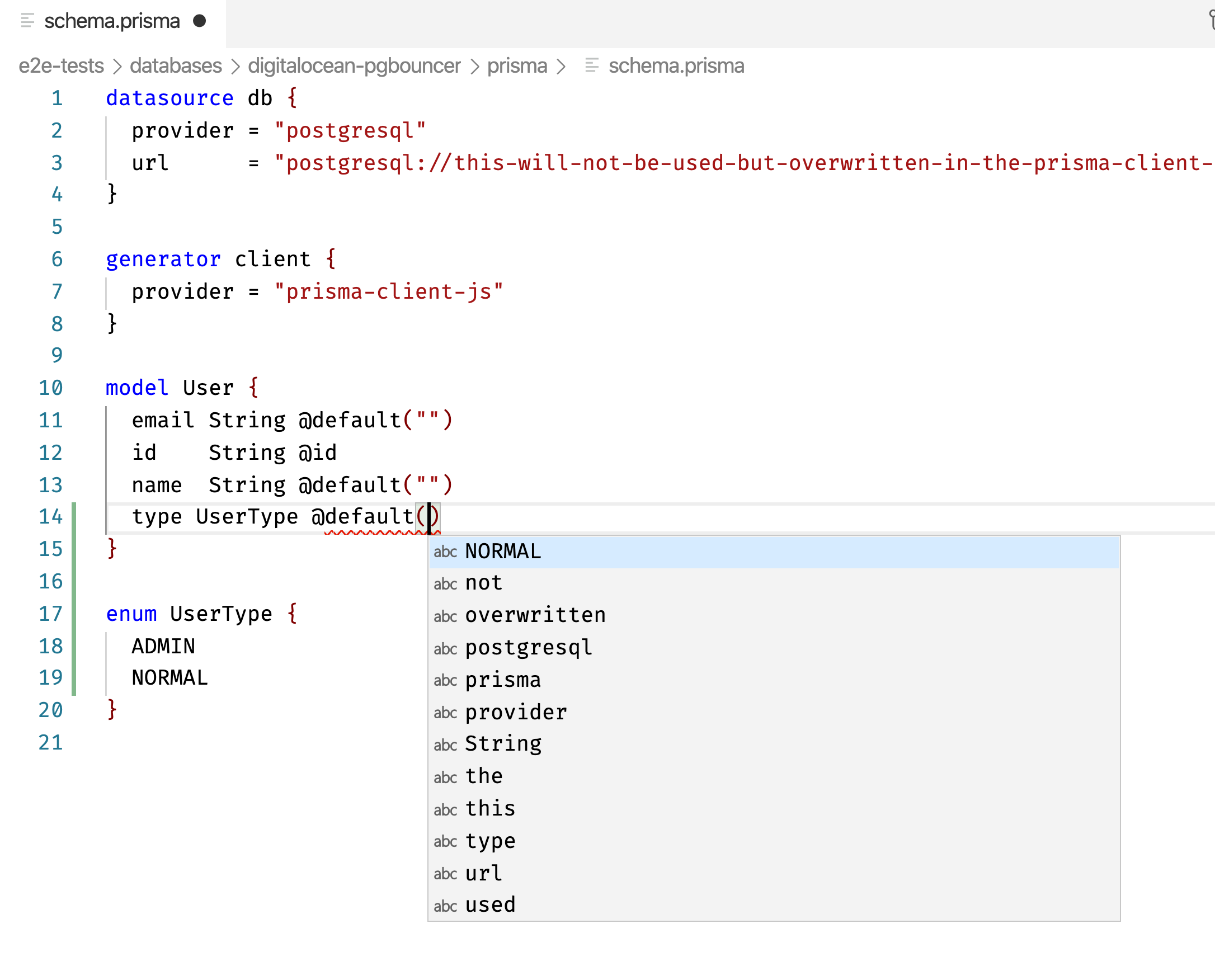 Enum default autocompletion support · Issue #404 · prisma/language-tools · GitHub