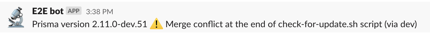 Check For Update Script Fails With Merge Conflicts · Issue 836 · Prismaecosystem Tests · Github