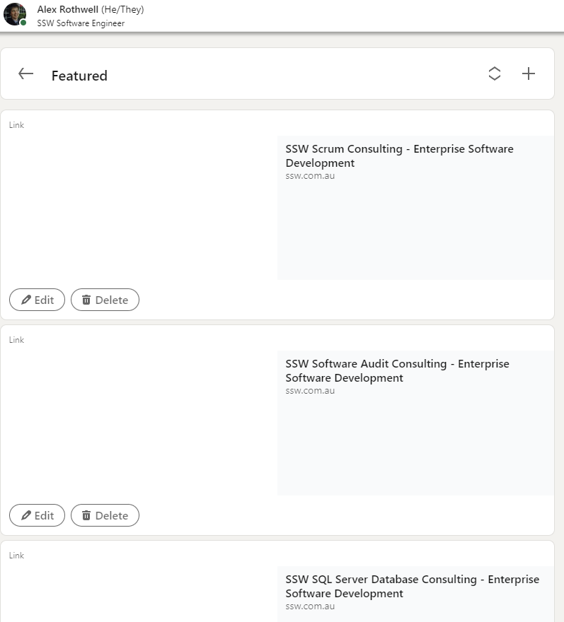 🐛 LinkedIn featured link · Issue #56 · SSWConsulting/SSW.Website · GitHub