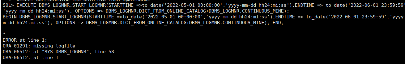Oracle11g文档启动LogMiner命令与启动LogMiner提示缺少日志文件 · Issue #896 · DTStack/chunjun · GitHub