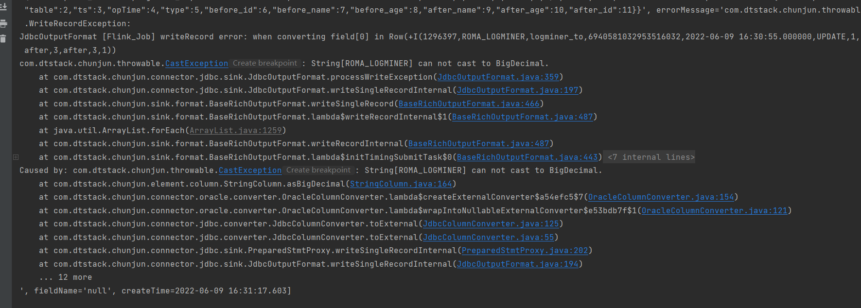 Logminer写入数据报错 配置文件原因 · Issue 931 · Dtstack Chunjun · Github