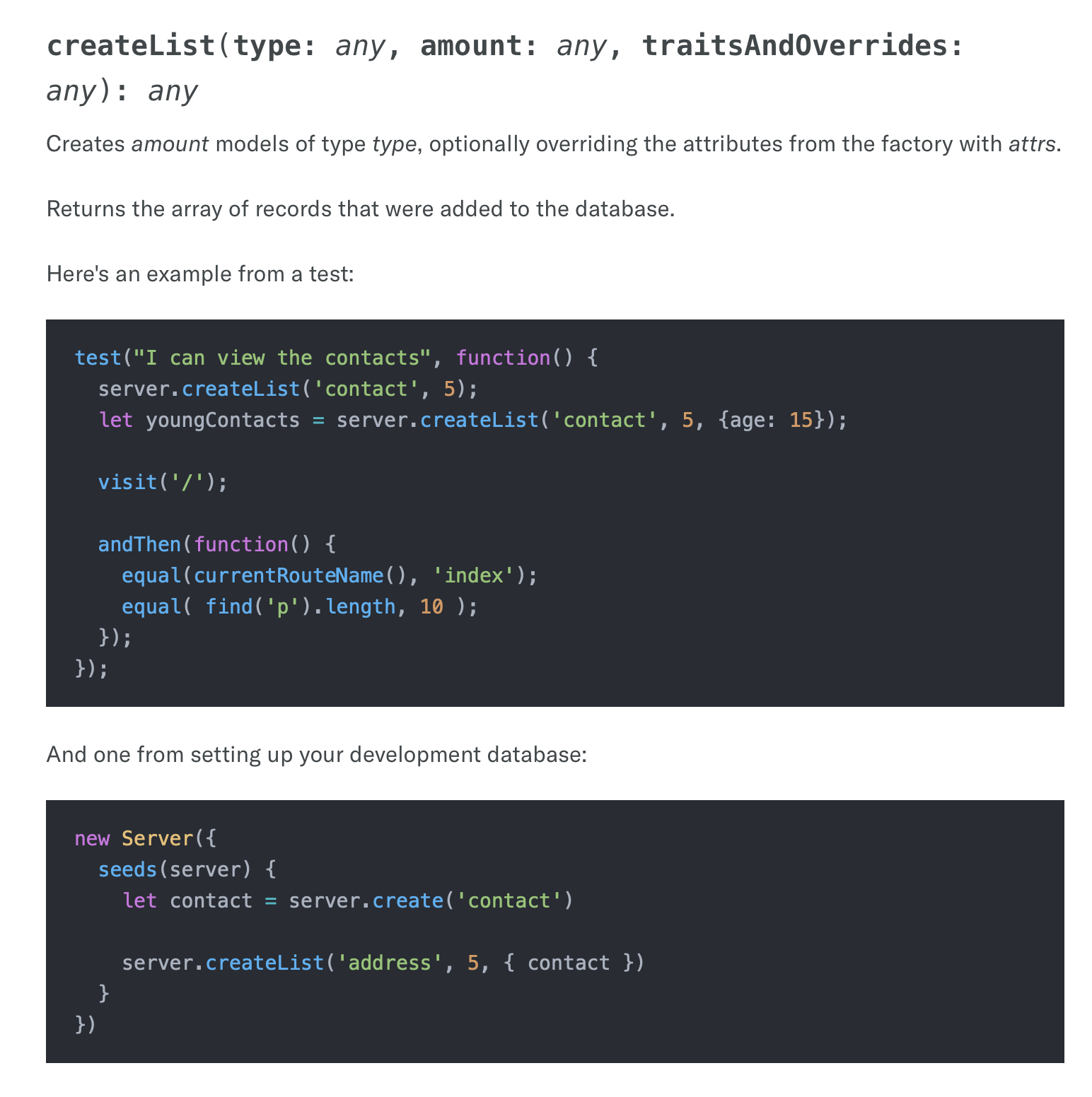 server.createList overrides argument is unintuitive · Issue #574 · miragejs/miragejs · GitHub