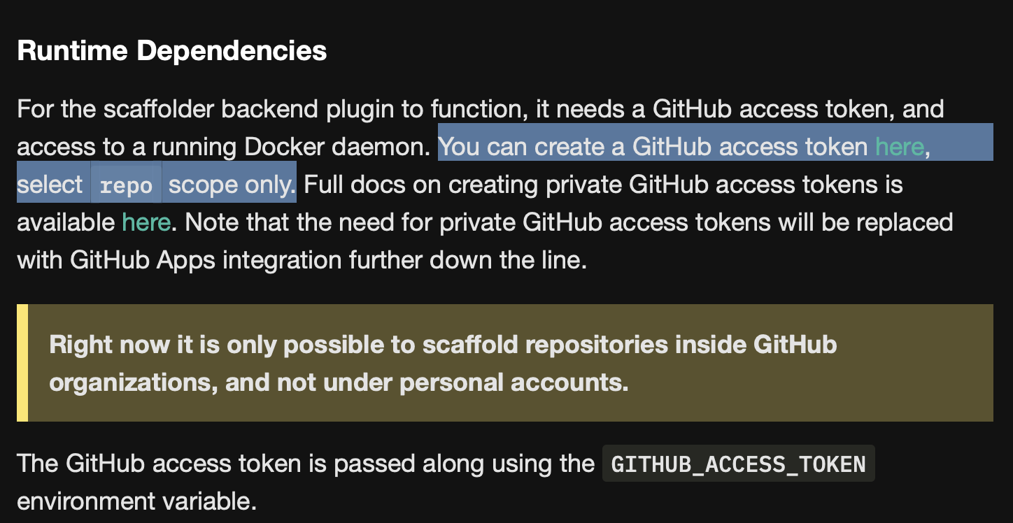 Scaffolder's GitHub client requires an admin user · Issue #2386 · backstage/backstage · GitHub