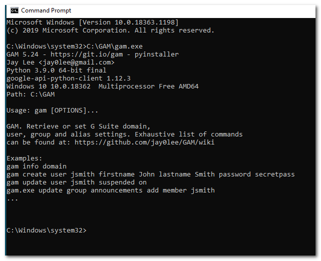 Windows command screen closes as soon as I start GAM exe · Issue #1284 ...