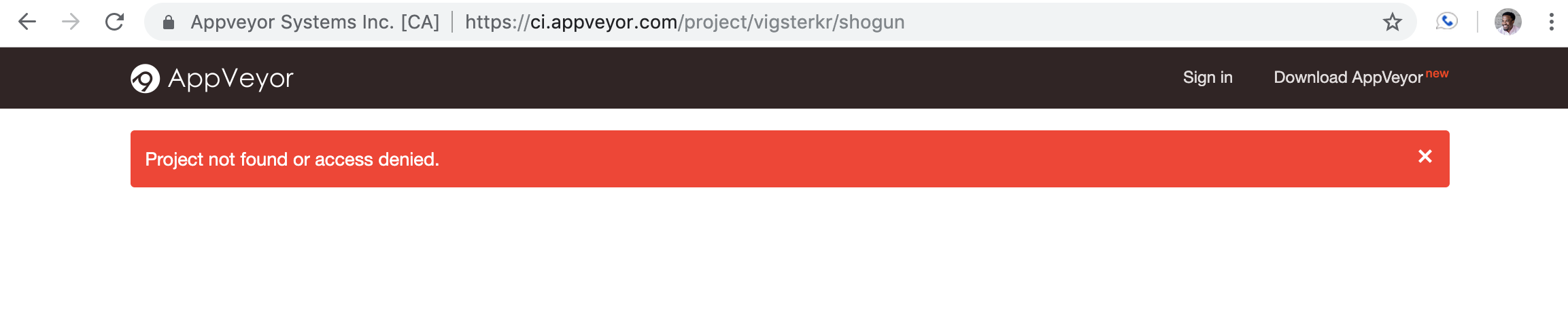 AppVeyor build url returns error · Issue #4723 · shogun-toolbox/shogun · GitHub