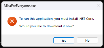 App doesn't recognize .NET Core · Issue #177 · MicaForEveryone/MicaForEveryone · GitHub