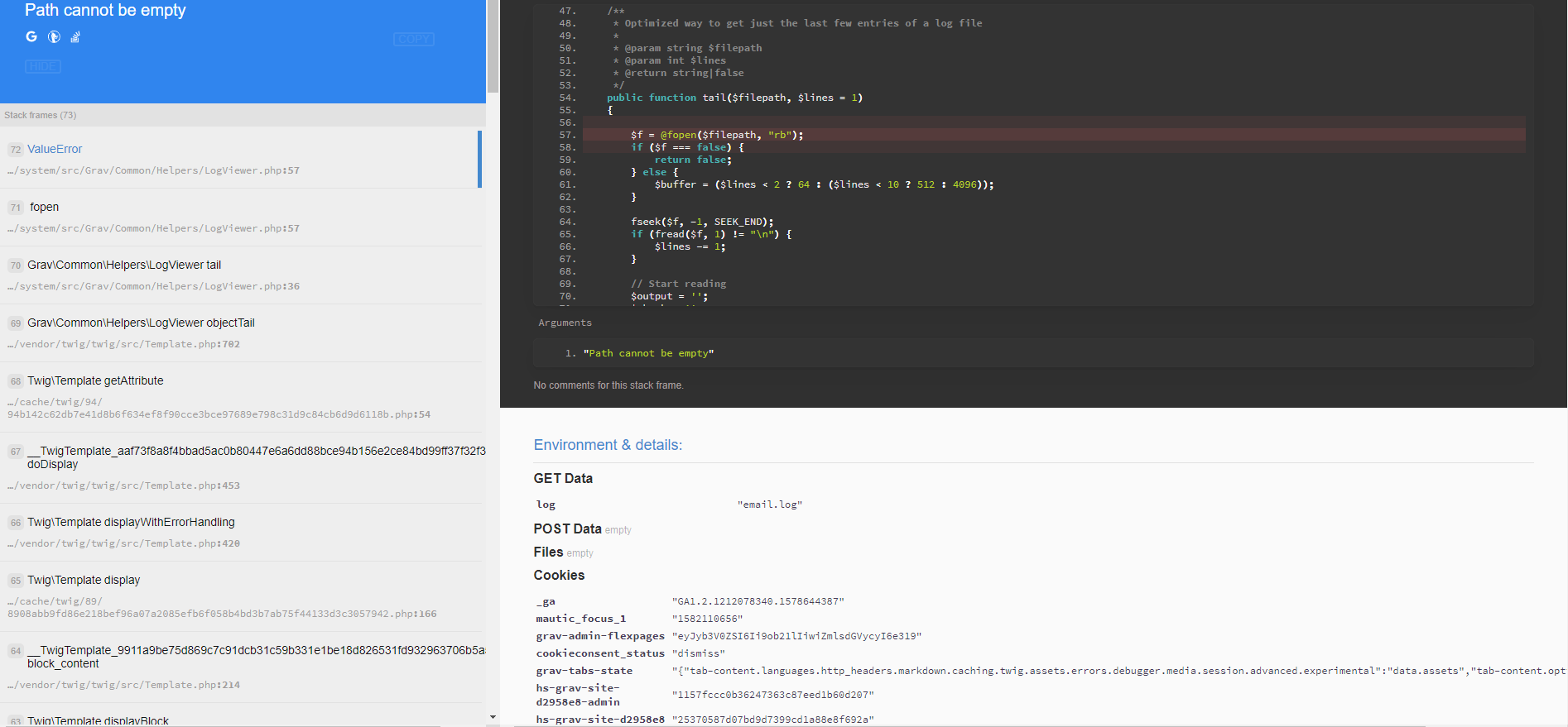 Crash by checking Tools->Logs->Email log · Issue #2088 · getgrav/grav-plugin-admin · GitHub
