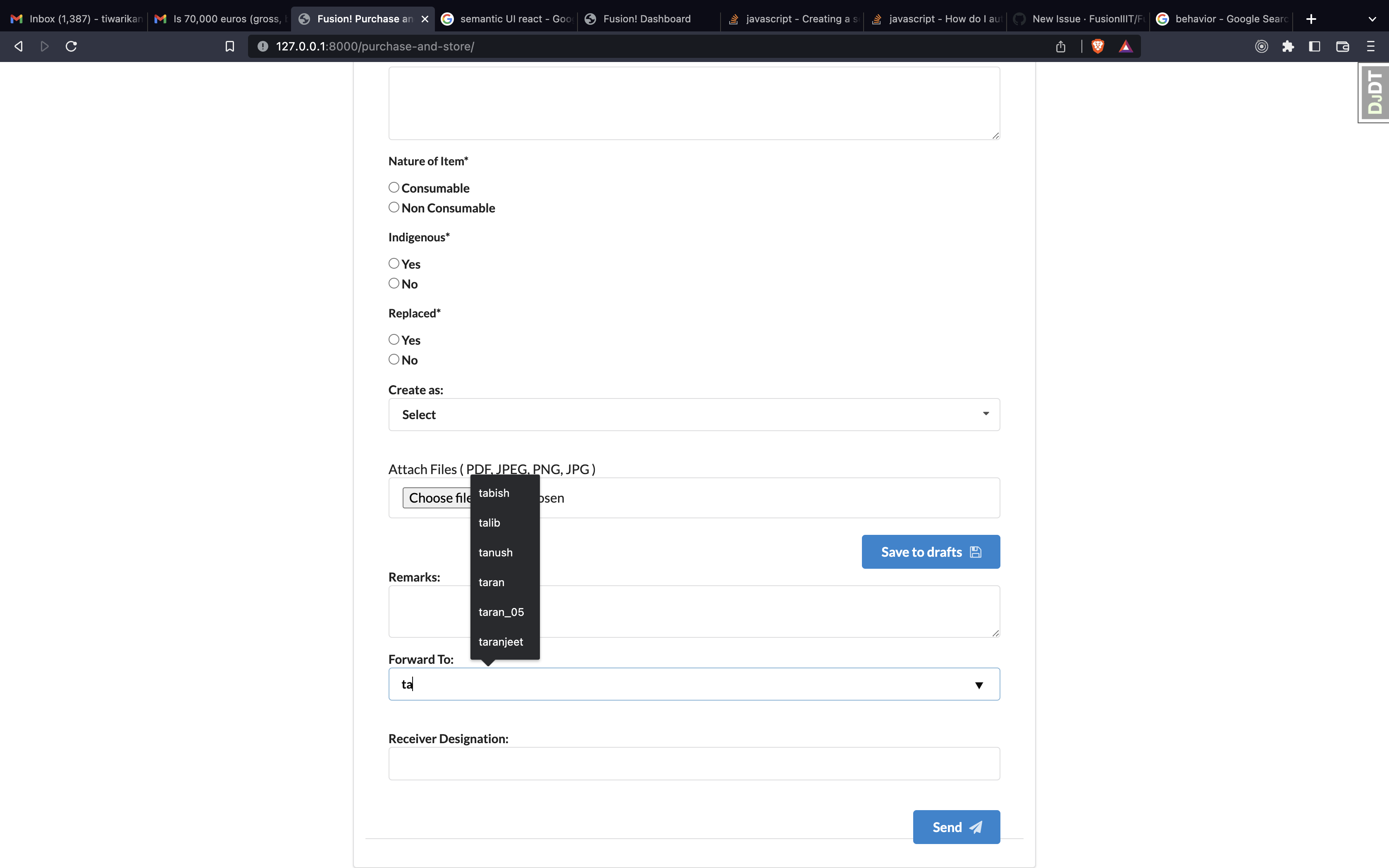Designation and Forward to Field are not working properly in PS1 module ...