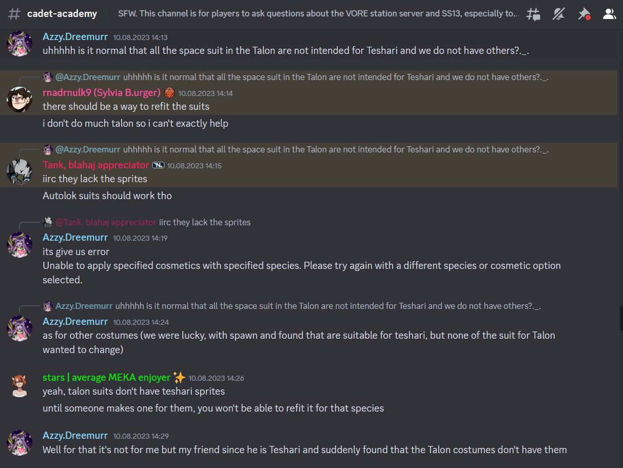 [GENERAL] Teshari do not have a skin for a Talons space suit · Issue ...