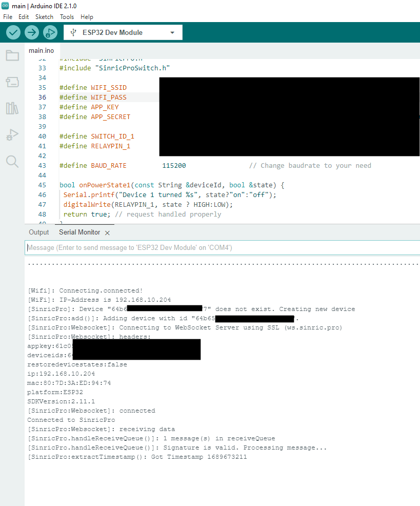 DEVICE CONNECTION PROBLEM · Issue #325 · sinricpro/esp8266-esp32-sdk · GitHub