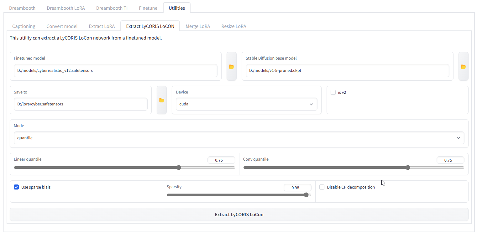 Can't Extract Lora if Convolution is set to 1 or Higher · Issue #387 · bmaltais/kohya_ss · GitHub