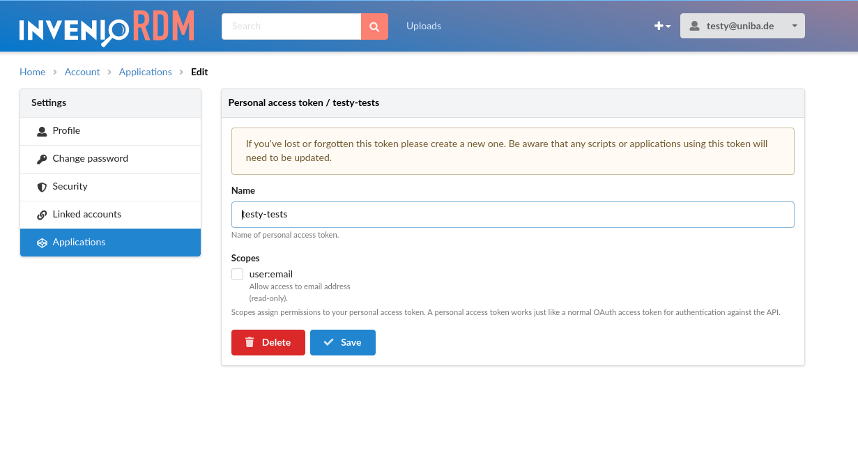 Creating access token via ui does not lead back to the application overview · Issue #1143 ...