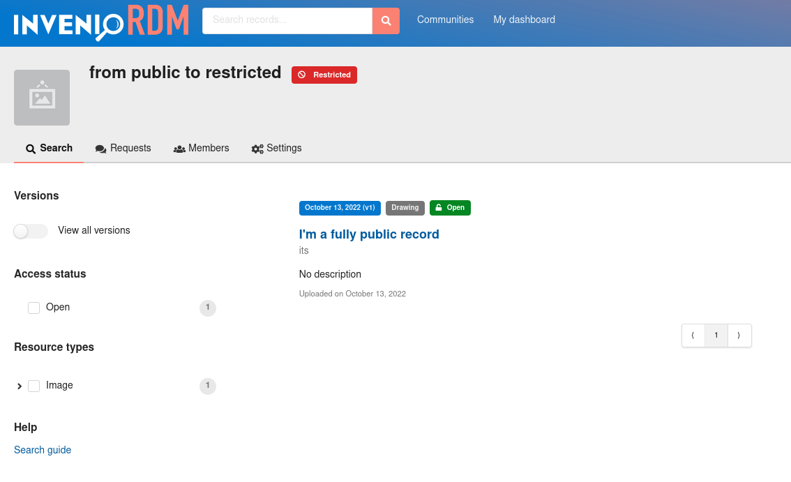 public record in restricted community · Issue #818 · inveniosoftware/invenio-communities · GitHub