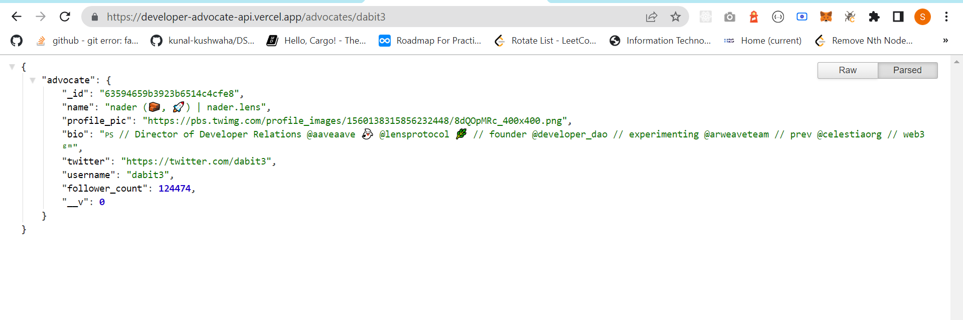 GitHub - SarveshLimaye/developer-advocate-api: Hackathon submission for october api challenge