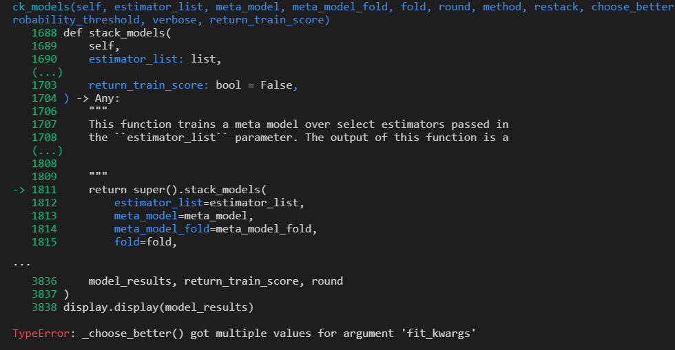 [BUG]: choose_better = True in stack_models gives error · Issue #2743 · pycaret/pycaret · GitHub