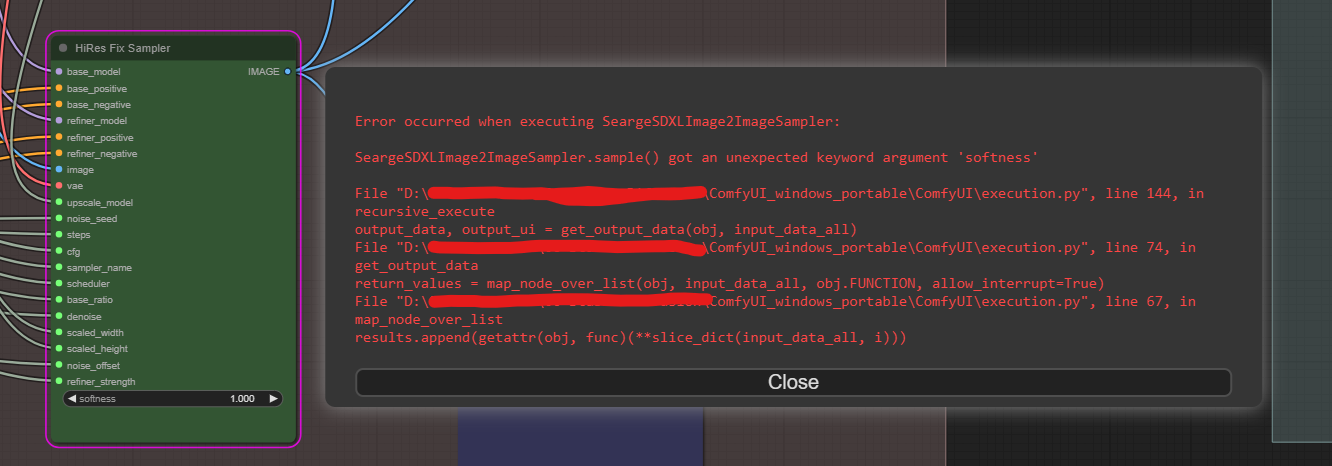SeargeSDXLImage2ImageSampler.sample() got an unexpected keyword ...