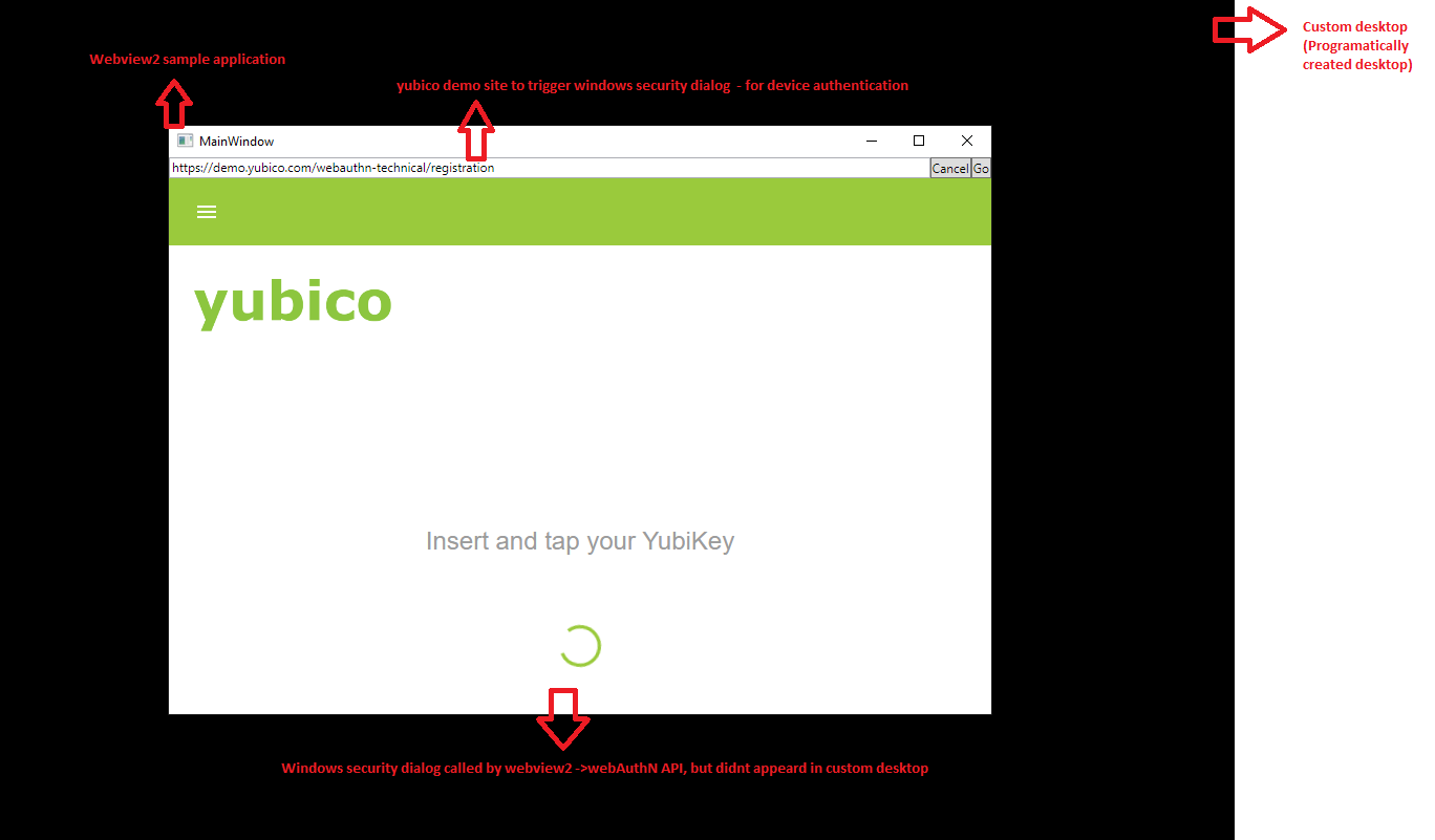 Windows security popup not shows in new desktop(programmatically ...