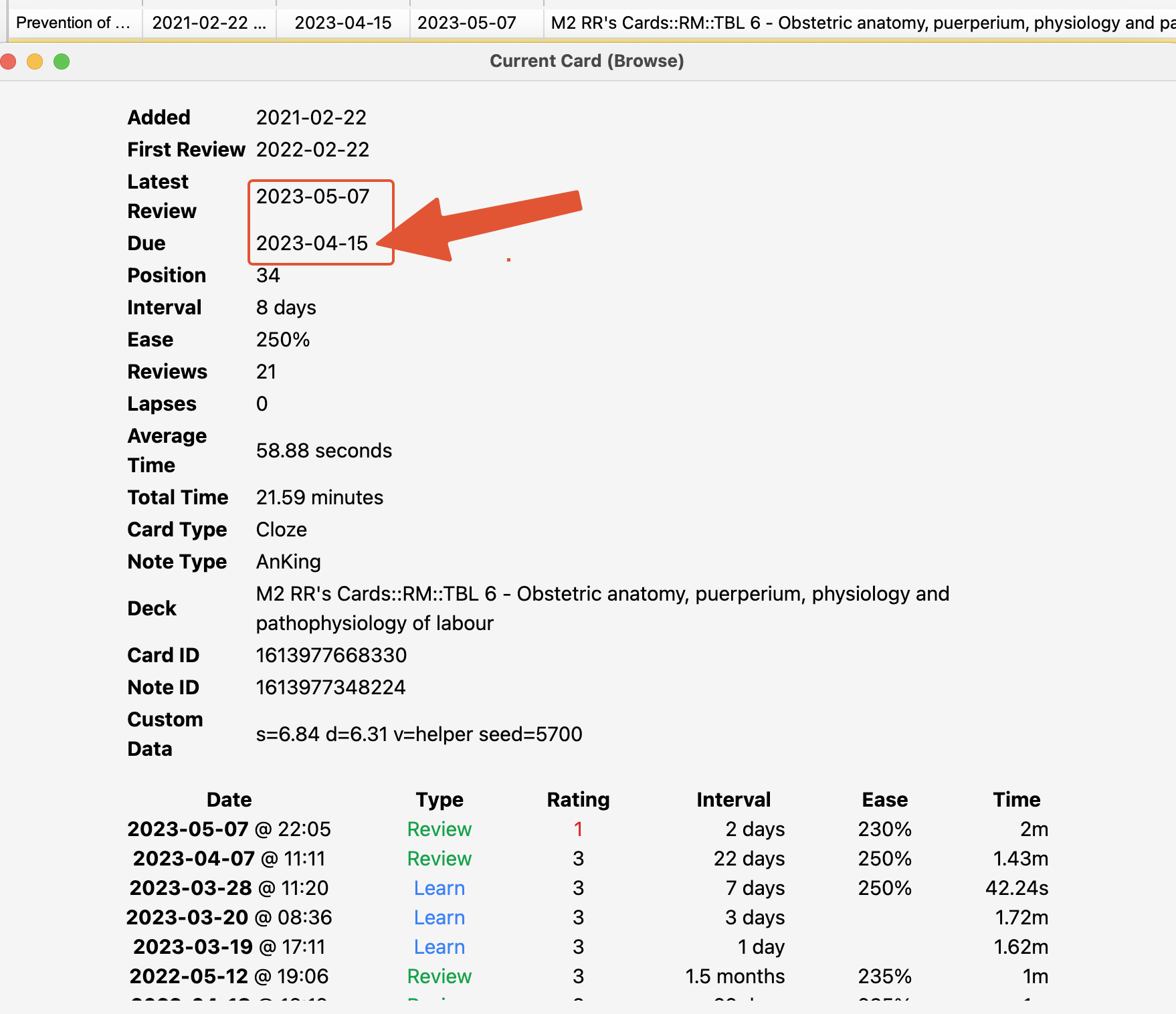 FSRS scheduling cards to be due in the past before my last review ...