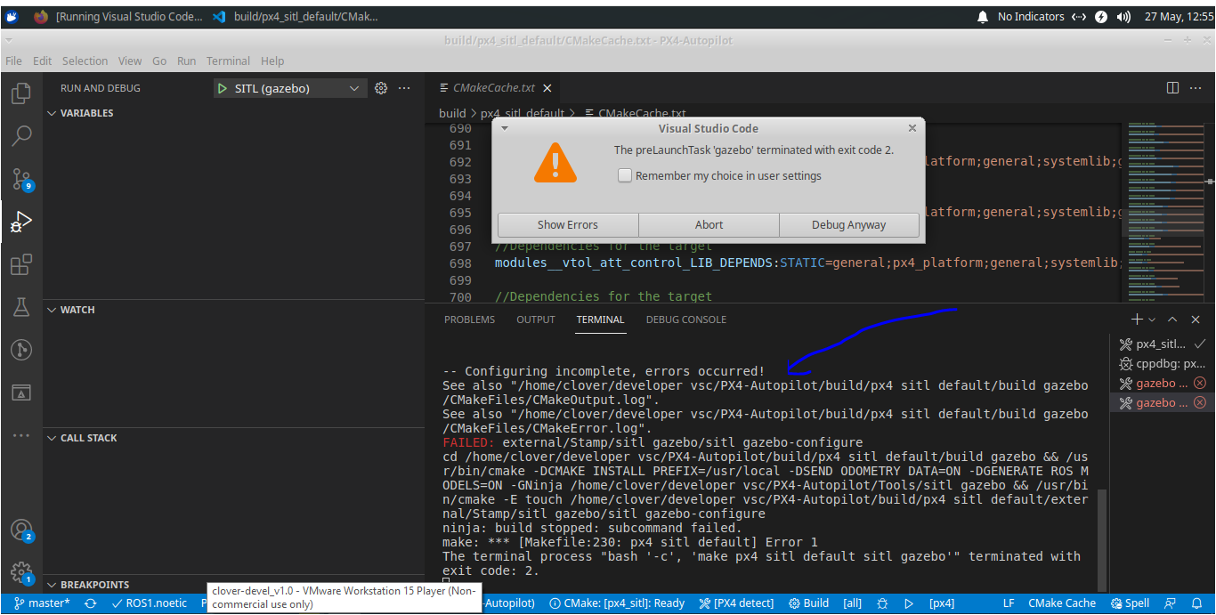 CMake " error during debugging PX4 during SITL · Issue #19726 · PX4/PX4-Autopilot · GitHub