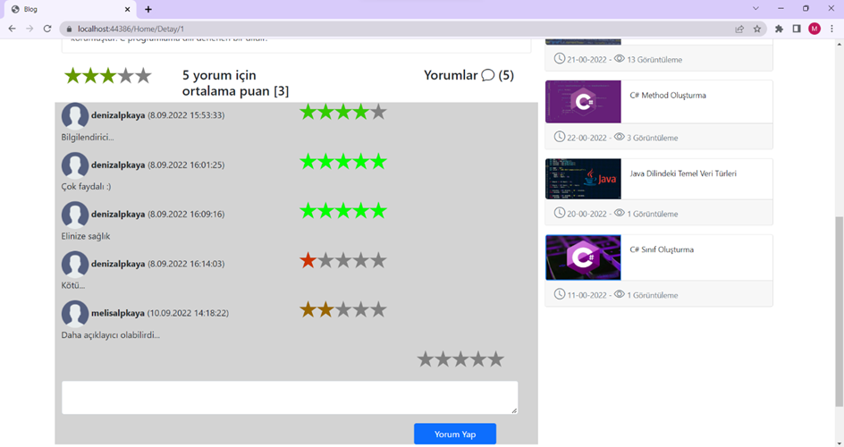 GitHub - melisalpkaya/MvcBlogApplication: It is a blog application written using Asp.Net core and C#