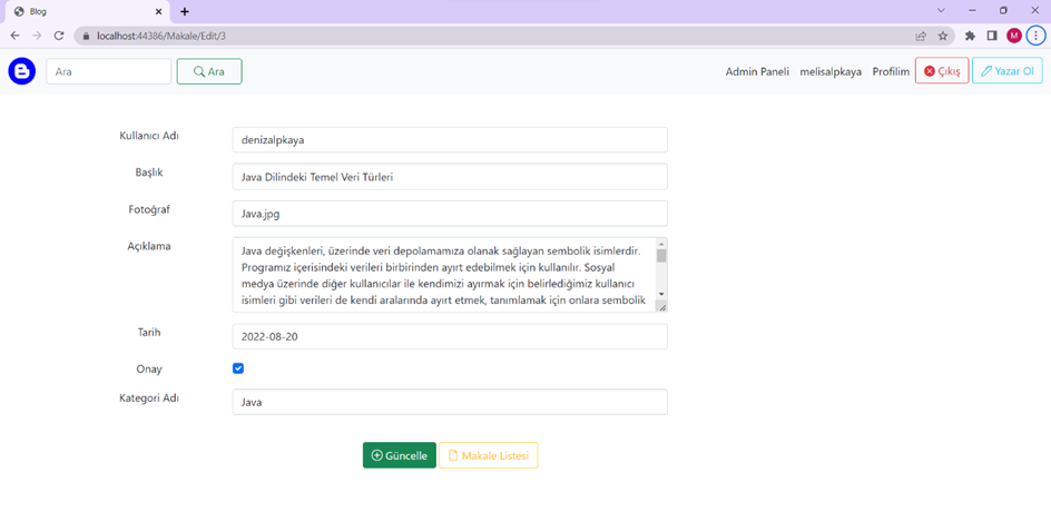 GitHub - melisalpkaya/MvcBlogApplication: It is a blog application written using Asp.Net core and C#