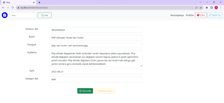 GitHub - melisalpkaya/MvcBlogApplication: It is a blog application written using Asp.Net core and C#