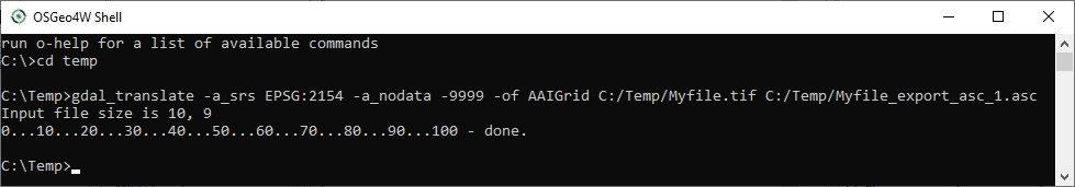 Translate raster in .asc format (AAIgrid) with a specific value NODATA_value=-9999 in the header ...