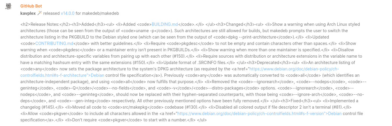 Matrix Hookshot doesn't send correctly formatted HTML for GitHub releases when Markdown isn't ...