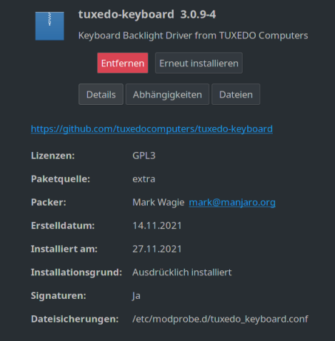 Not working with Manjaro on Infinitybook 14 · Issue #116 · tuxedocomputers/tuxedo-keyboard · GitHub