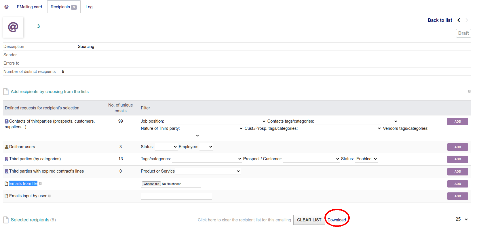 Mass emailing: Wrong field separator character used exporting the selected recipients csv file ...