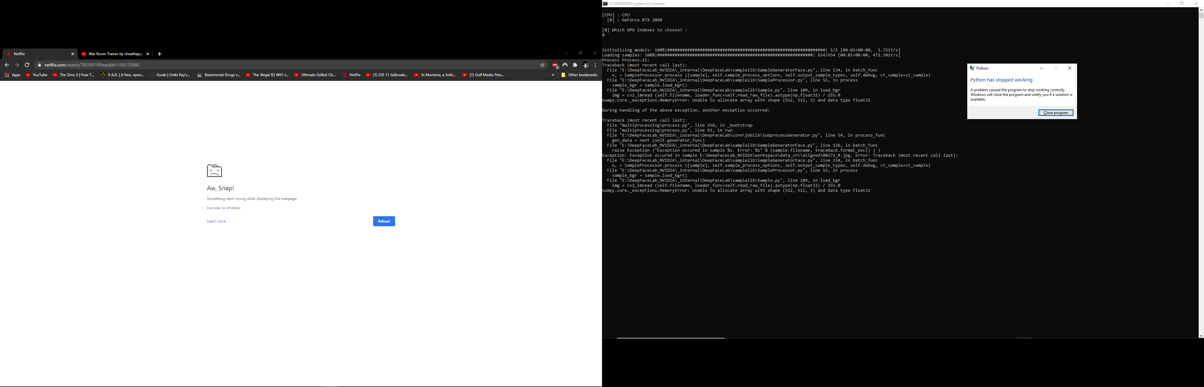 Phyton Crash · Issue 954 · Iperovdeepfacelab · Github