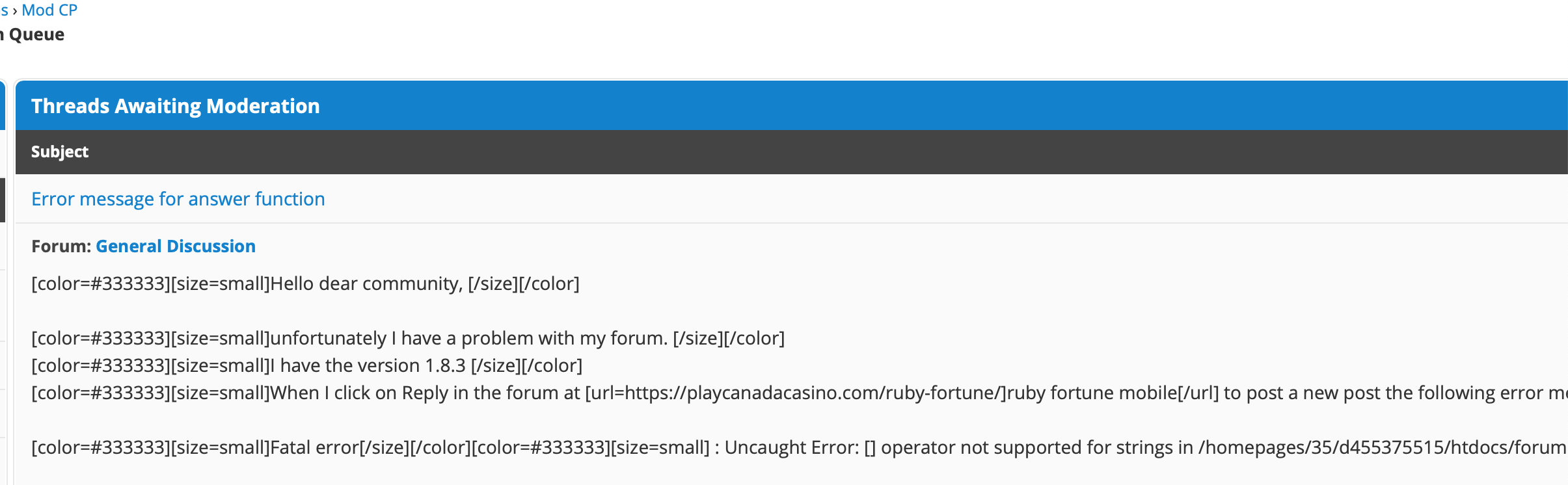Threads Awaiting Moderation text overflow and no BBCode parsing · Issue #3578 · mybb/mybb · GitHub
