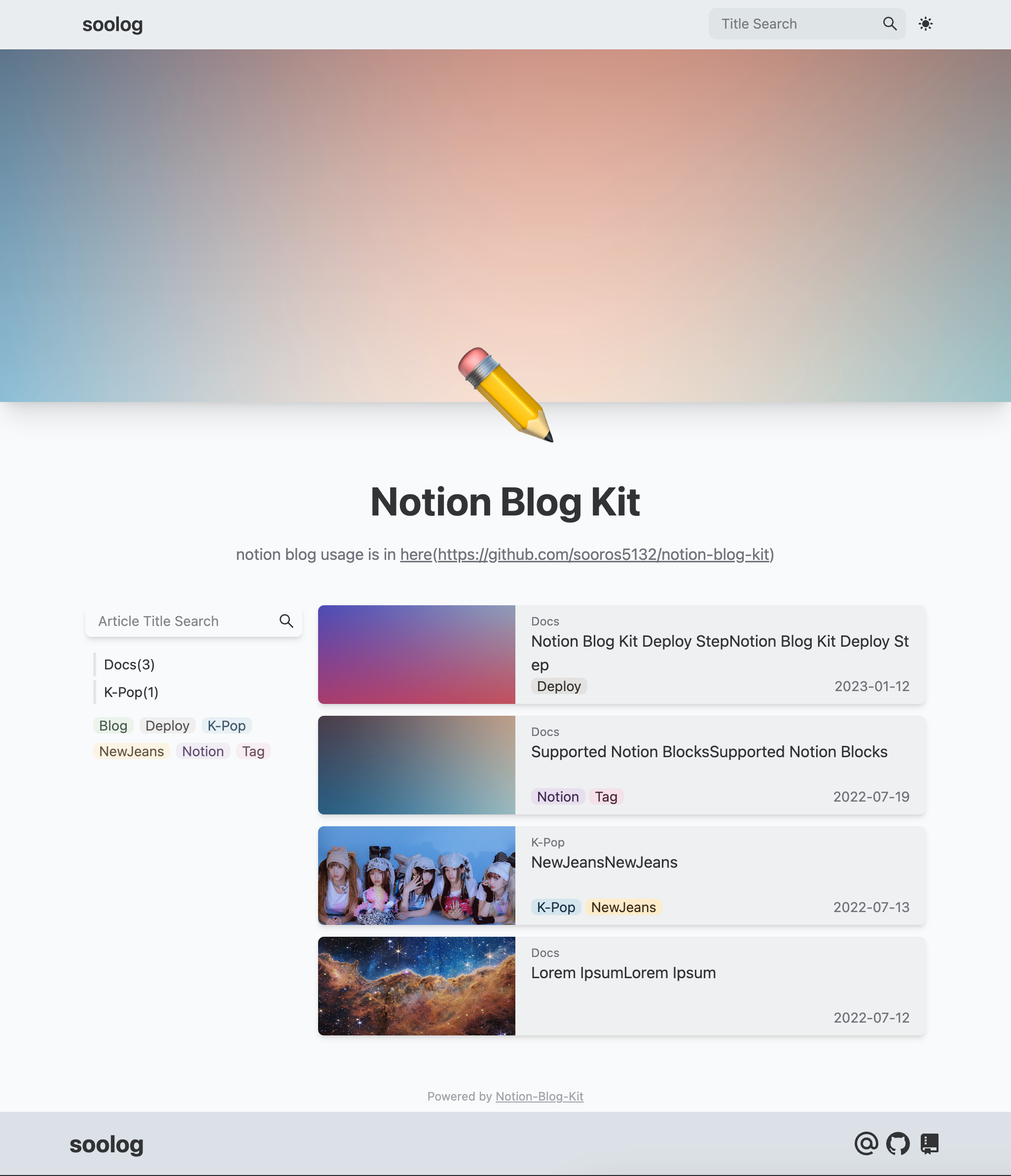 GitHub - sooros5132/notion-blog-kit: A statically generated blog using Next.js, Notion Api.