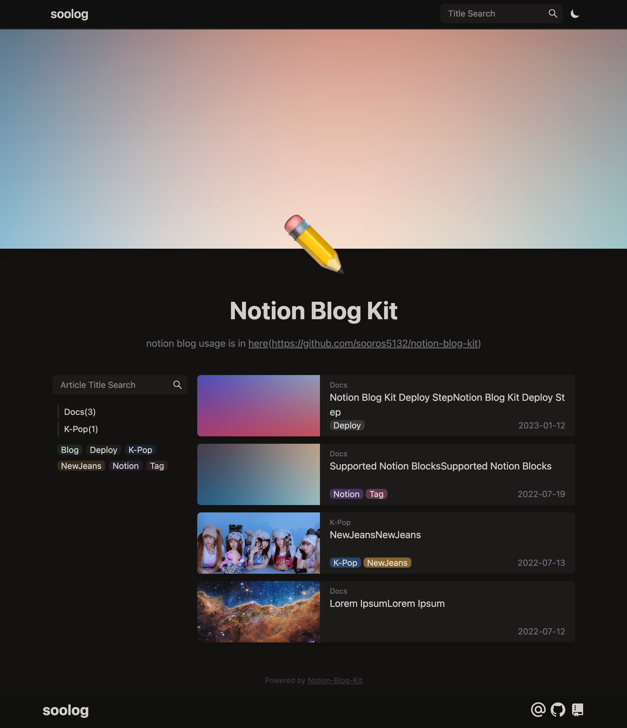 GitHub - sooros5132/notion-blog-kit: A statically generated blog using Next.js, Notion Api.
