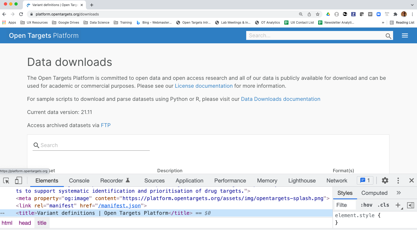 Update ` ` tag for `/downloads` page · Issue #1928 · opentargets/issues · GitHub