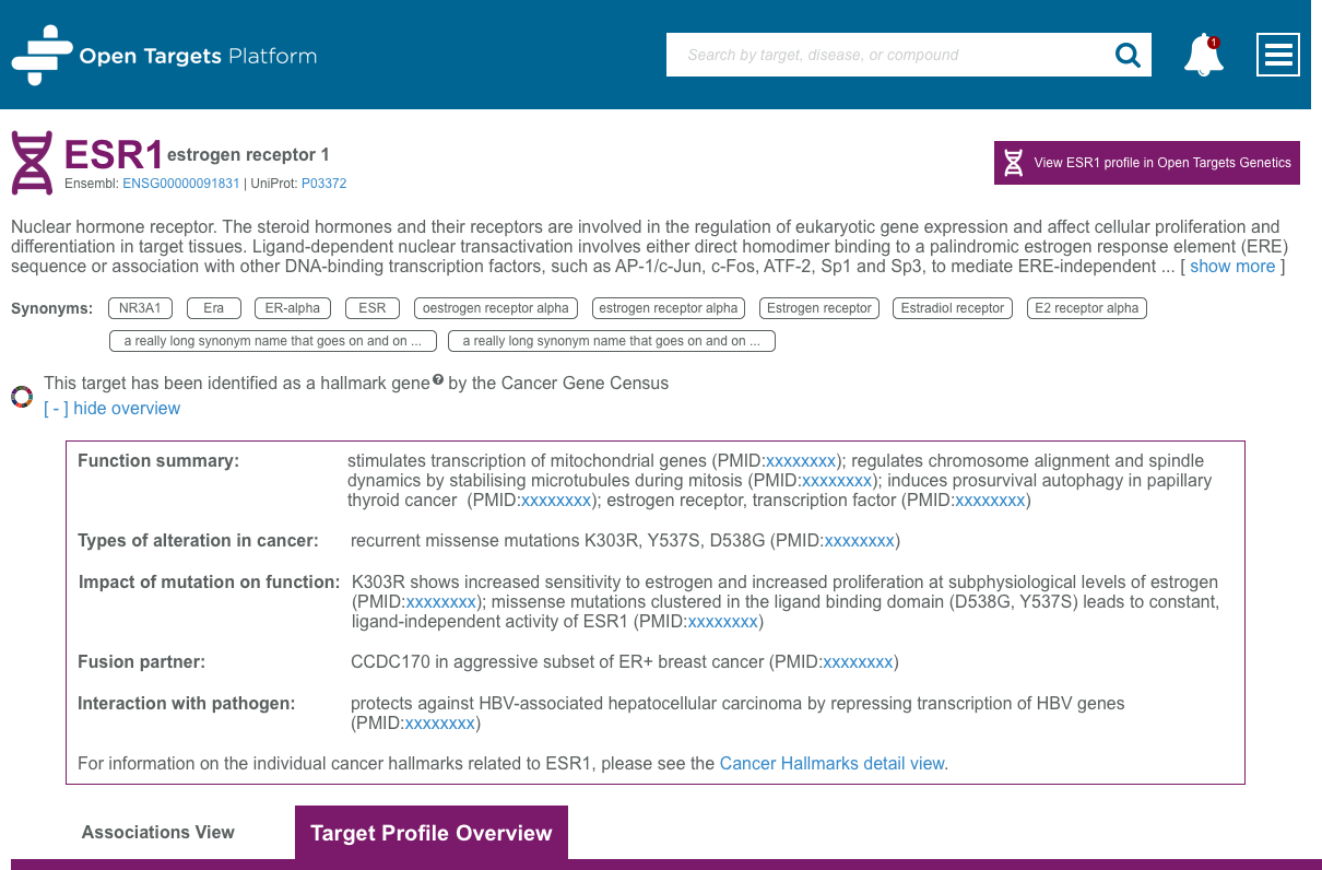 Target profile page rewrite: Create conditional block for Cancer Hallmark overview data · Issue ...