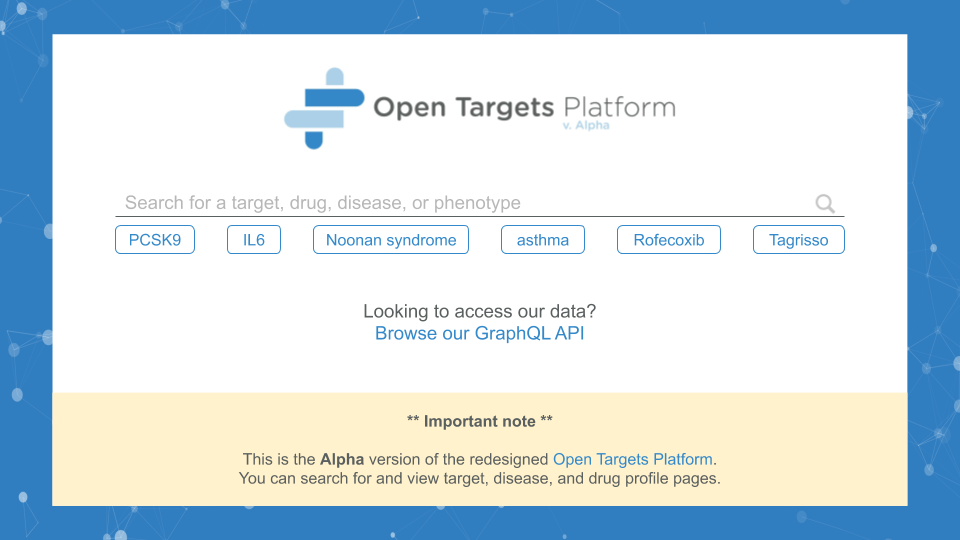 Update rewrite homepage to prepare for alpha release · Issue #1065 · opentargets/issues · GitHub