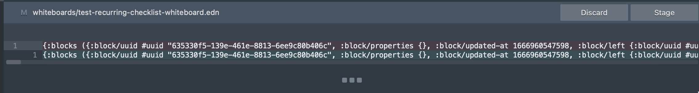 Whiteboards `.edn` files are all on one line, so any edits or even movement of the whiteboard ...