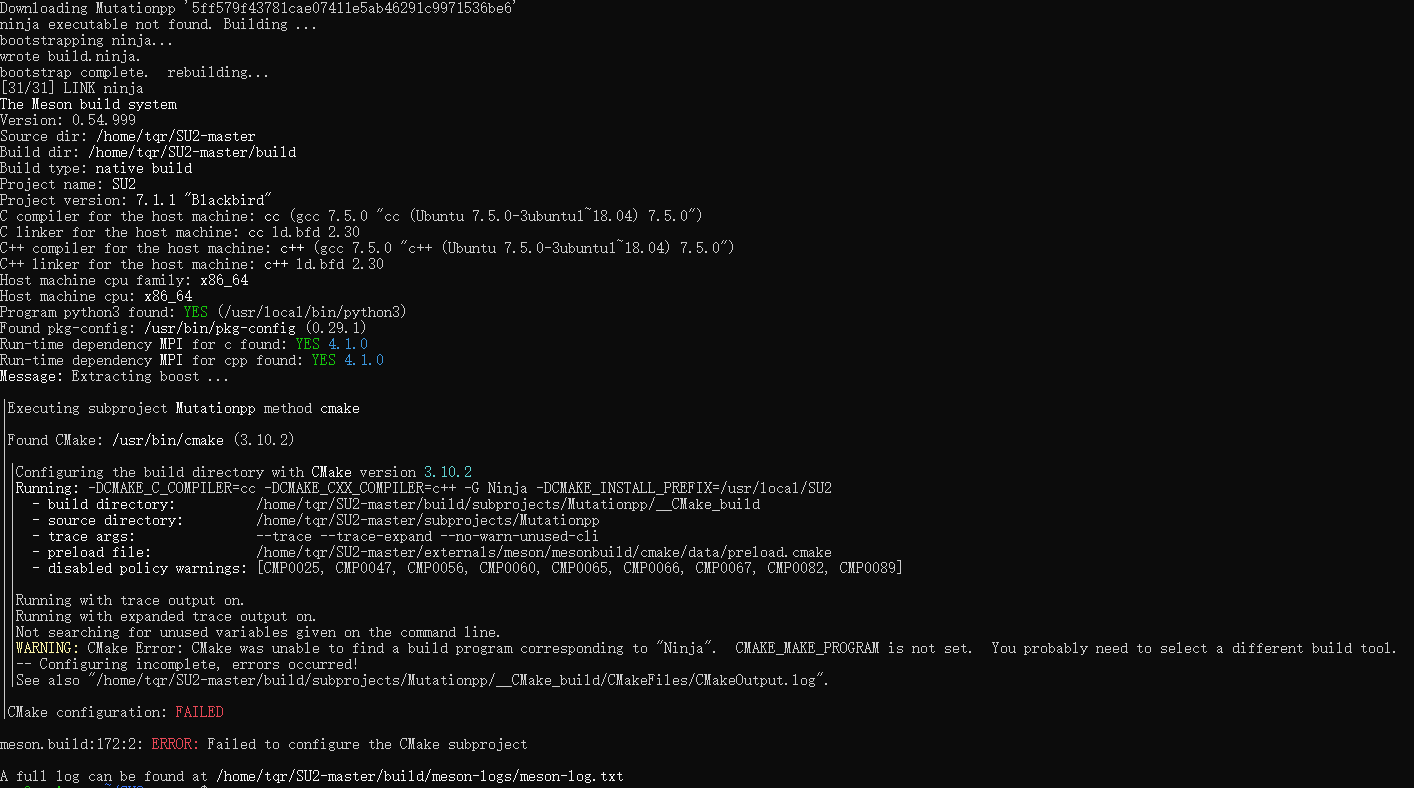 I can not link mutation++ with SU2. but SU2 can run really well ...