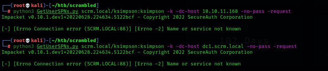 GetUserSpns.py fails when using -k option and NTLM auth is disabled · Issue #1206 · fortra ...