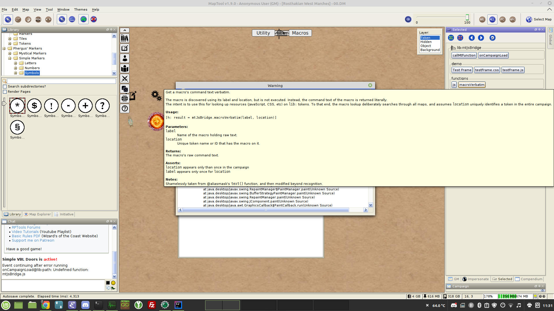 HTML macro tooltips can cause exception to be display · Issue #2754 · RPTools/maptool · GitHub