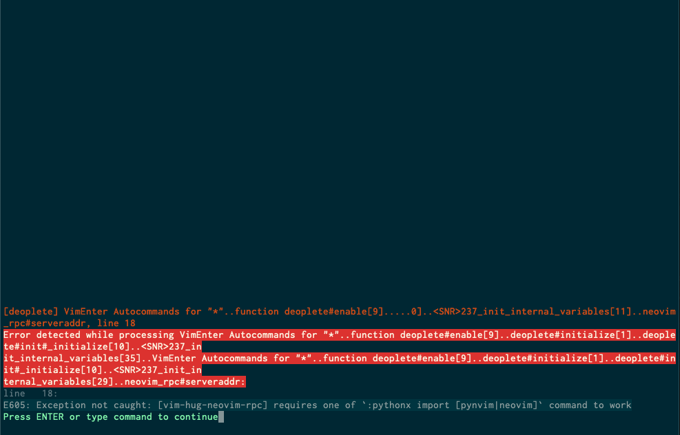 Mac OS X: VIM 8 - E605: Exception not caught: [vim-hug-neovim-rpc] requires one of `:pythonx ...