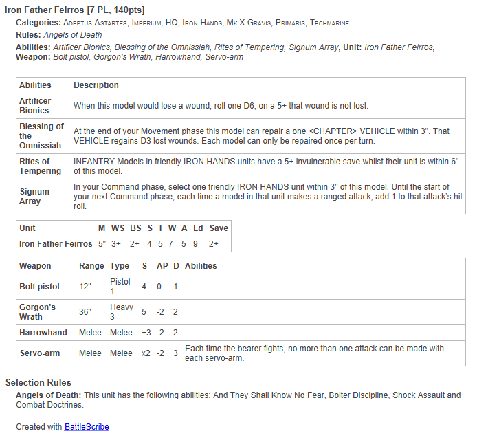 Iron Hands - Iron Father Feirros lacking Master of The Forge Keyword and rules · Issue #8878 ...